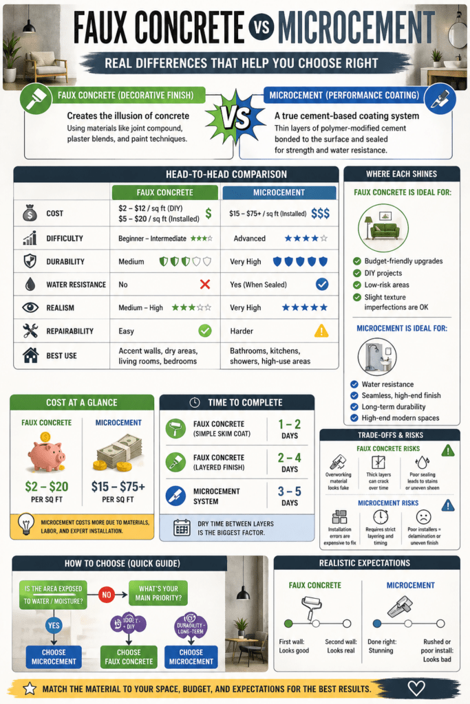 Faux Concrete vs Microcement: Real Differences